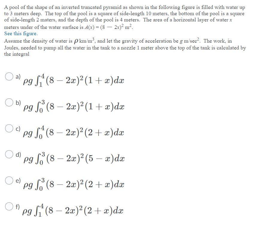 Solved A pool of the shape of an inverted truncated pyramid | Chegg.com
