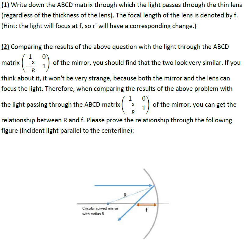 The ABCD matrix is used to calculate the progression | Chegg.com