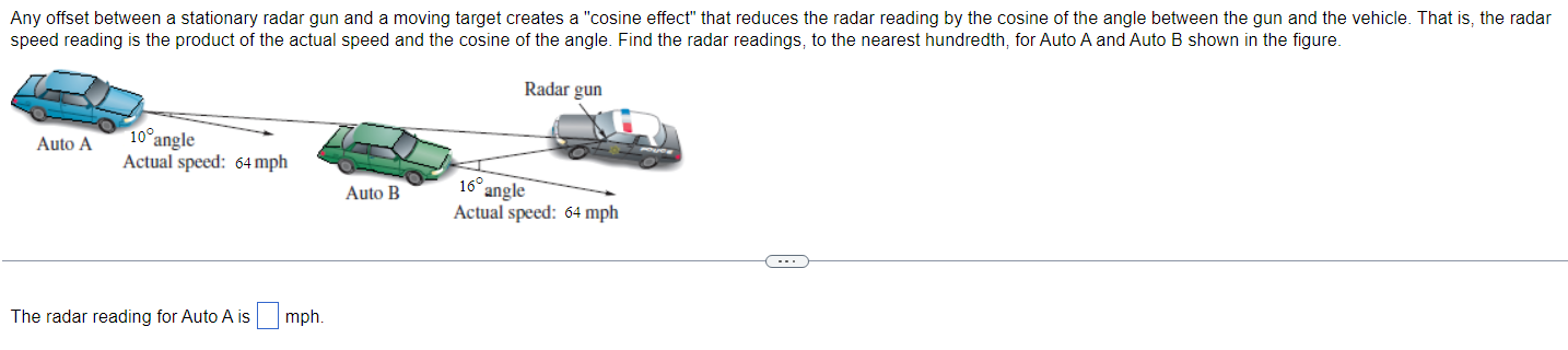 Solved The radar reading for Auto A is mph. | Chegg.com