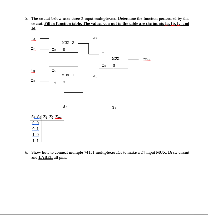 Solved 5 The Circuit Below Uses Three 2 Input Multiplexers 