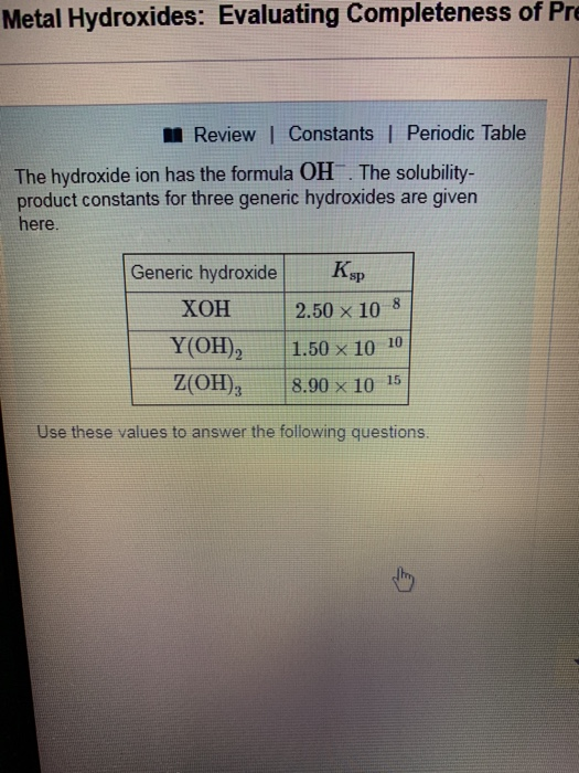 Solved Metal Hydroxides: Evaluating Completeness of Pr | Chegg.com