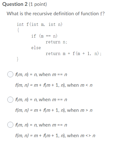 Solved Question 2 (1 point) What is the recursive definition | Chegg.com