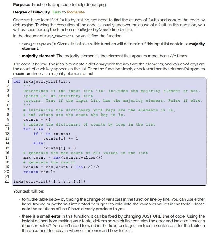 Solved Purpose Practice Tracing Code To Help Debugging Chegg