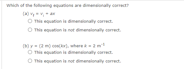 Solved Which of the following equations are dimensionally | Chegg.com