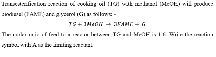Solved Transesterification reaction of cooking oil (TG) | Chegg.com