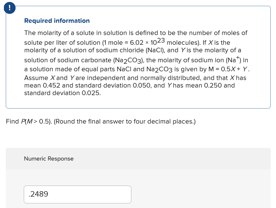 Solved Required information The molarity of a solute in | Chegg.com
