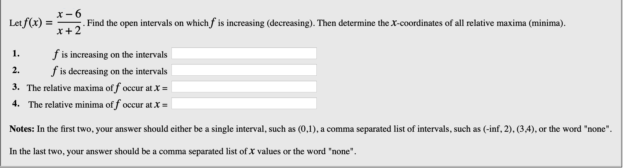 Solved x – 6 Letf(x) = . Find the open intervals on which f | Chegg.com