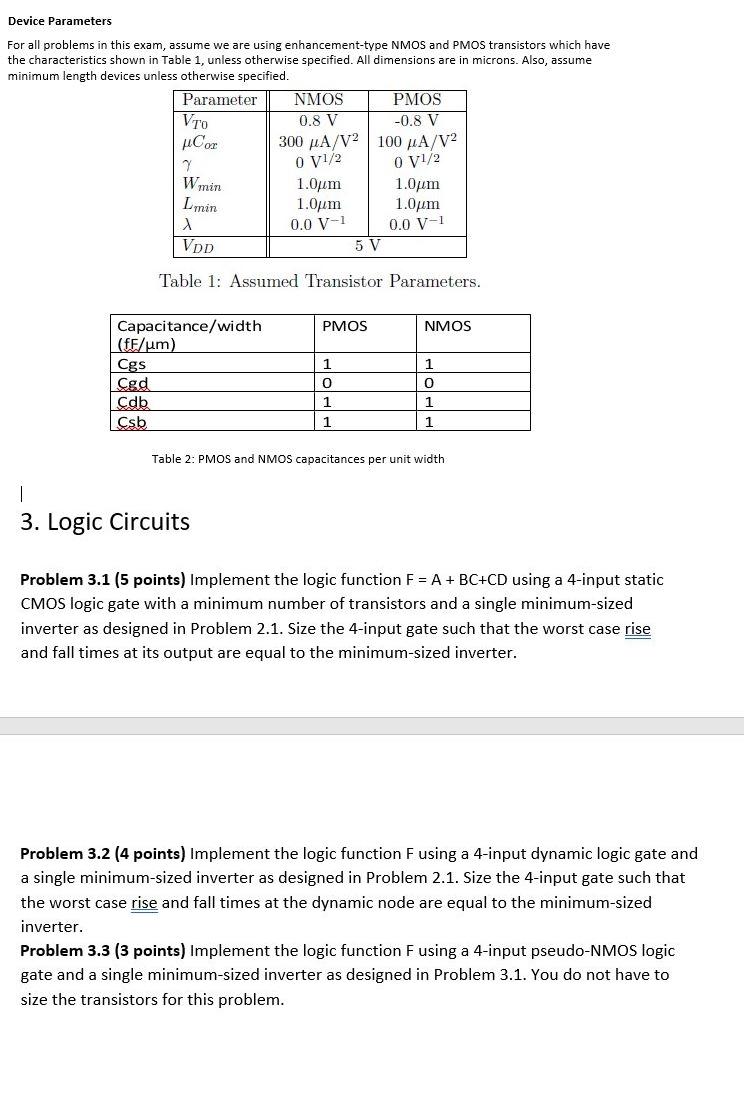 Solved Device Parameters VTO For all problems in this exam, | Chegg.com