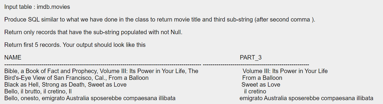 Input table : imdb.movies Produce SQL similar to what | Chegg.com