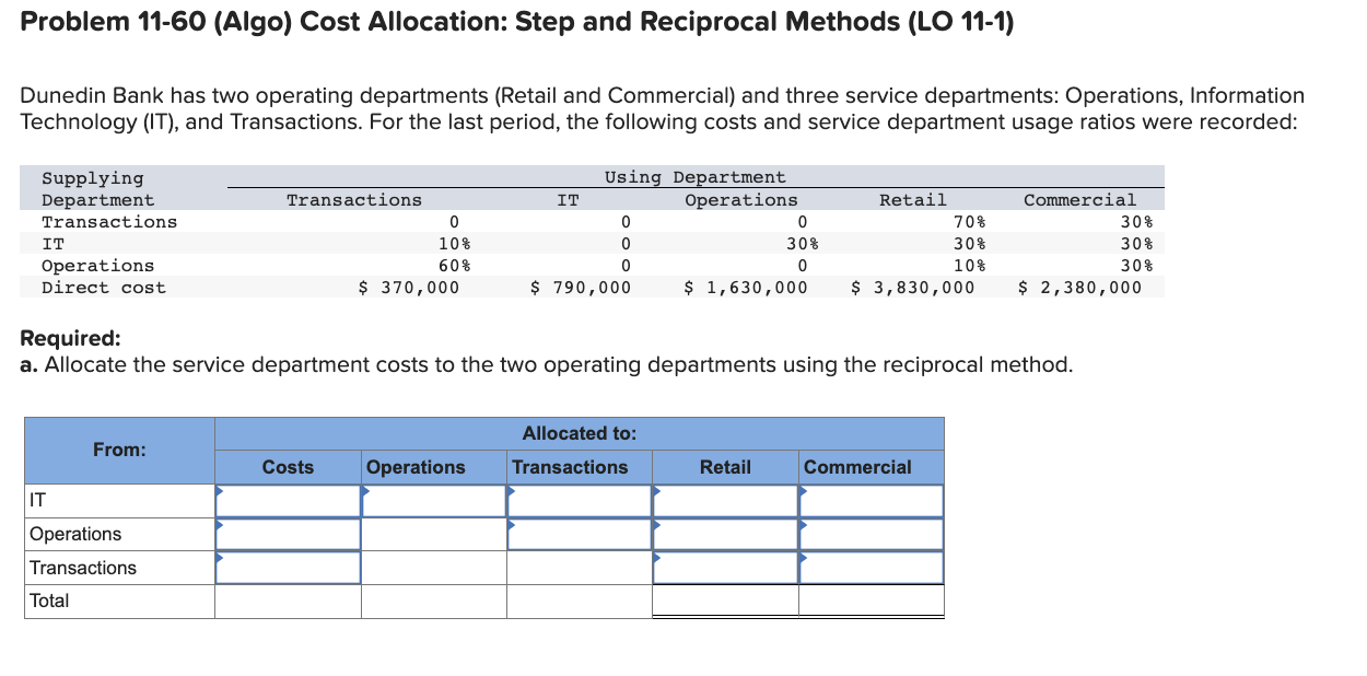 Solved Problem 11-60 (Algo) Cost Allocation: Step and | Chegg.com