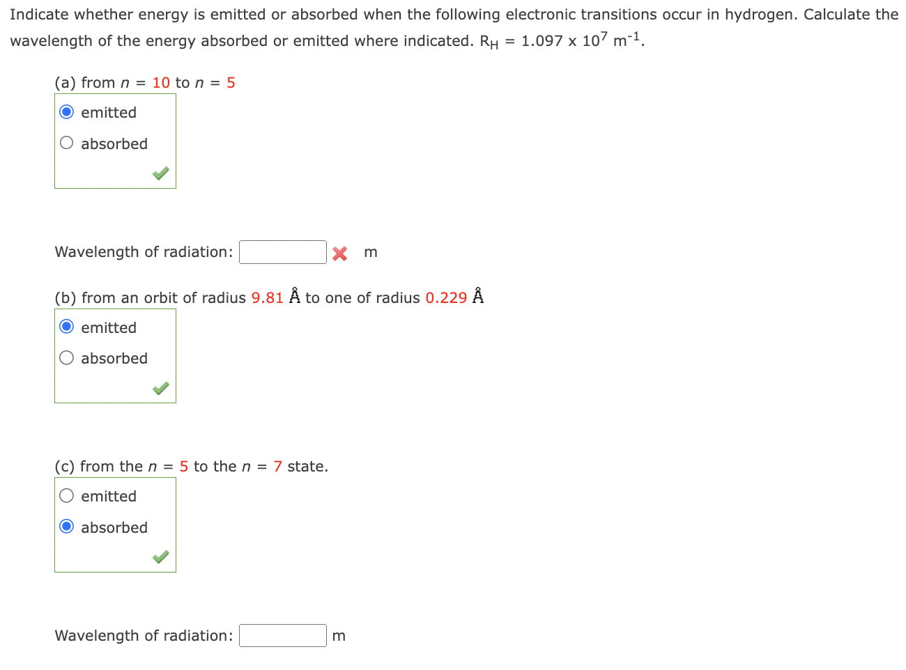 Solved indicate whether energy is emitted or absorbed when | Chegg.com
