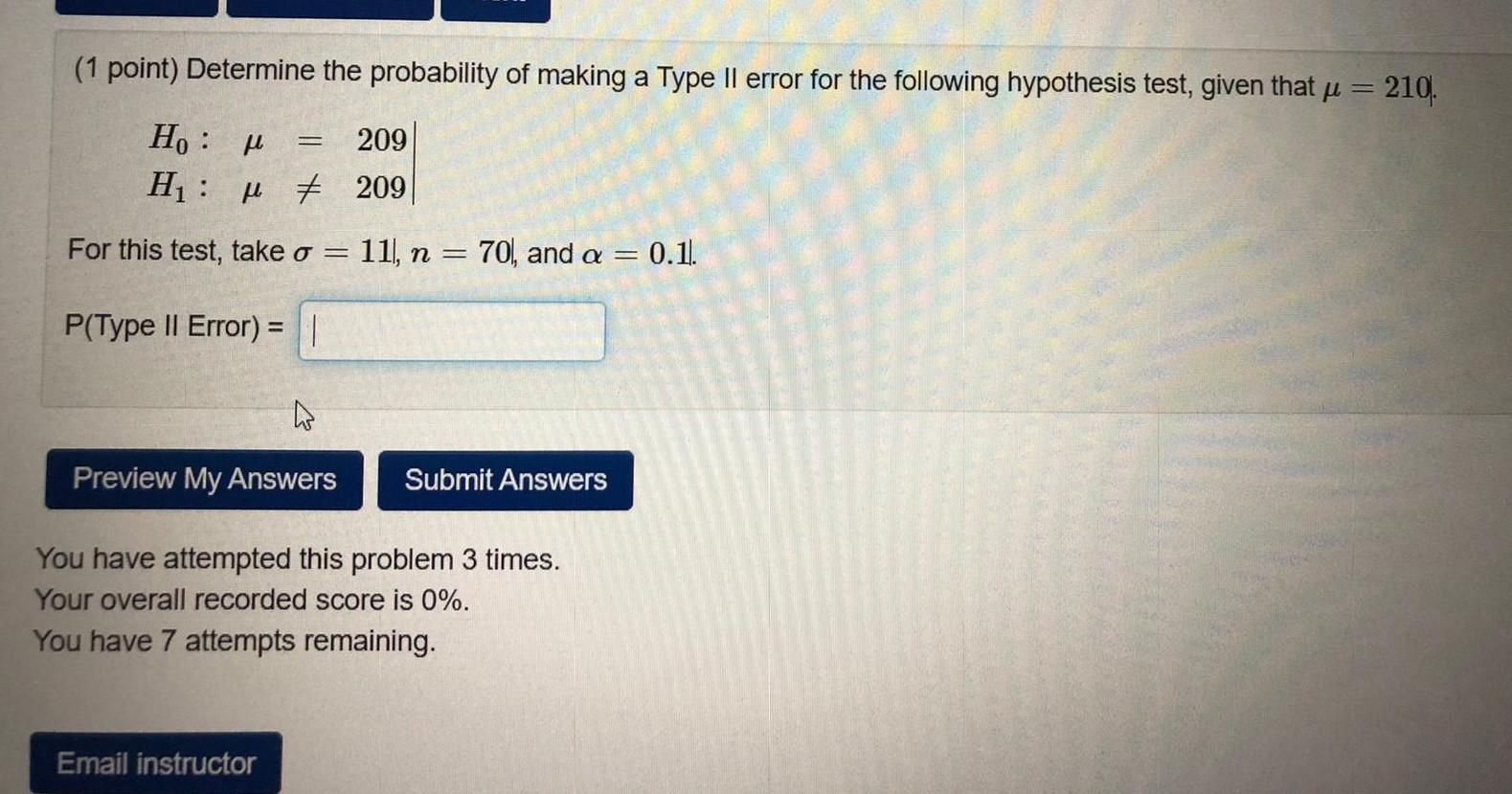 Solved (1 point) Determine the probability of making a Type | Chegg.com