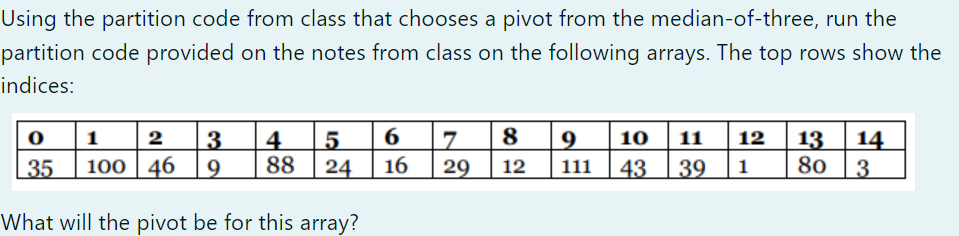 Solved Using the partition code from class that chooses a | Chegg.com