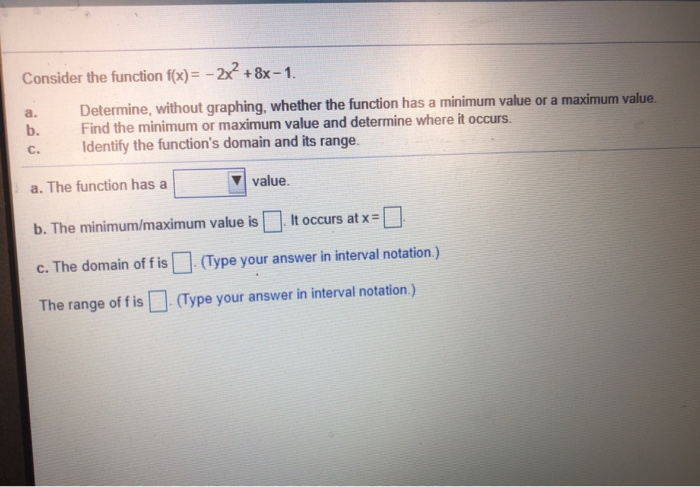 Solved Consider the function f(x) -2x +8x-1 Determine, | Chegg.com