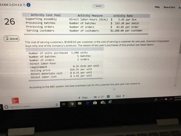 Solved XAM 2 (CH 4&76 Saved Help Save & Exit Sub | Chegg.com