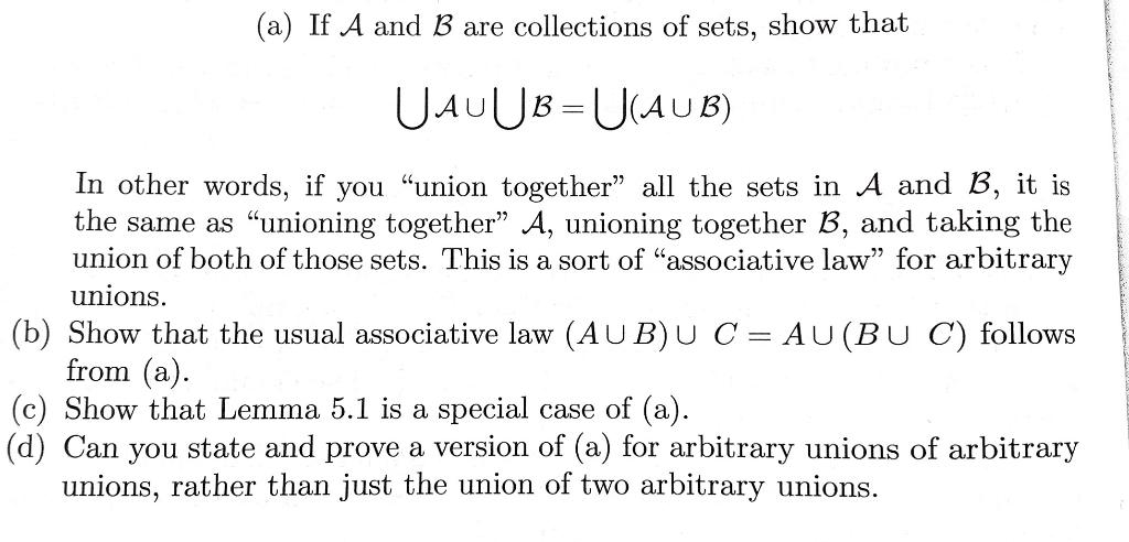 Solved (a) If A and B are collections of sets, show that | Chegg.com