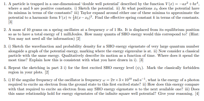Solved 1. A particle is trapped in a one-dimensional 'double | Chegg.com