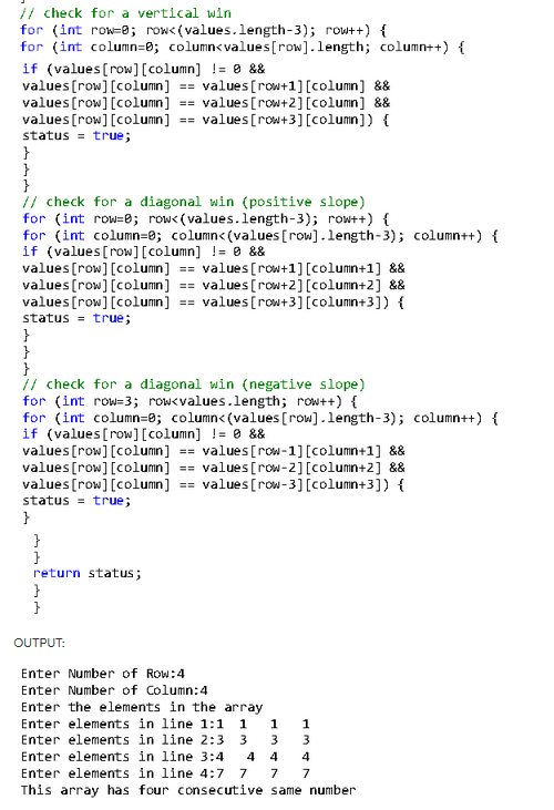 Solved //Java program for consecutive four equal numbers | Chegg.com