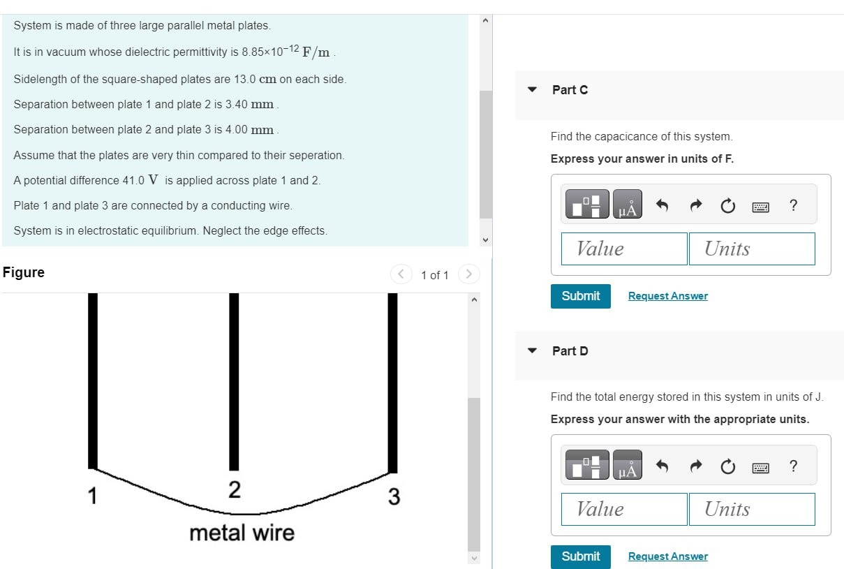Solved System is made of three large parallel metal plates. | Chegg.com