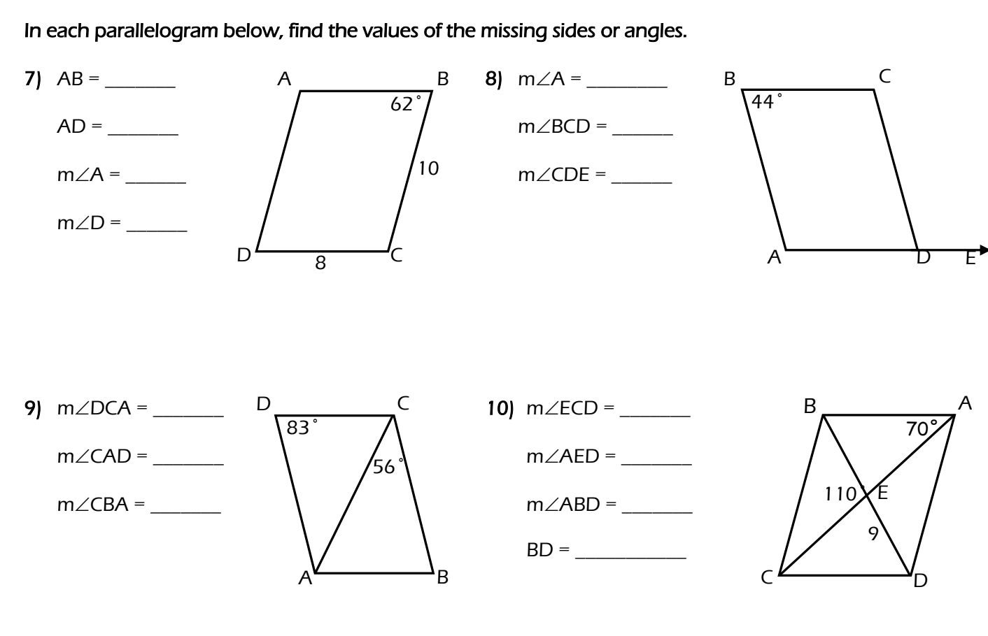 Solved In each parallelogram below, find the values of the | Chegg.com