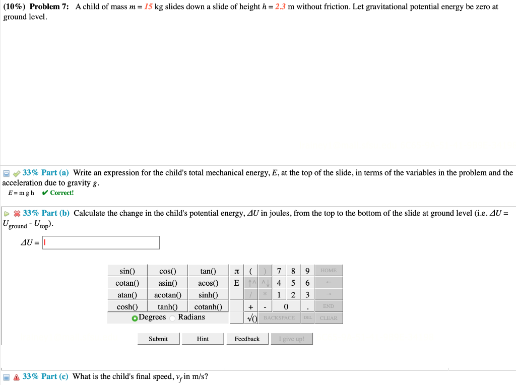 Solved (10\%) Problem 7: A child of mass m=15 kg slides down | Chegg.com