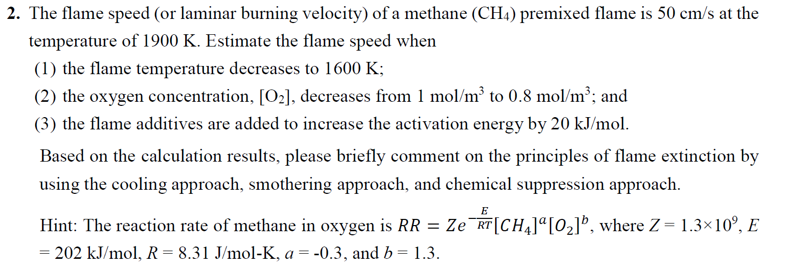 Solved 2. The flame speed (or laminar burning velocity) of a | Chegg.com