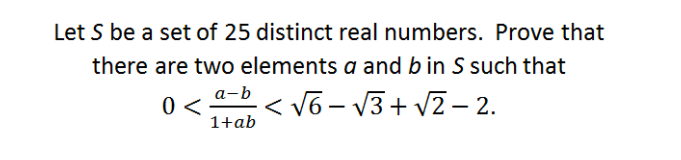 Solved Let S be a set of 25 distinct real numbers. Prove | Chegg.com