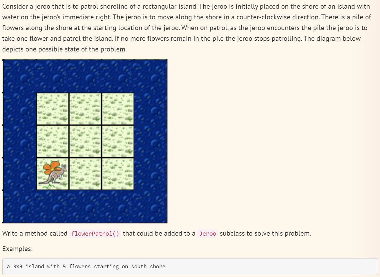 Solved Consider a jeroo that is to patrol shoreline of a | Chegg.com