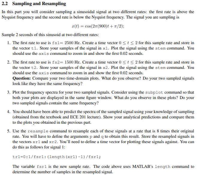 Solved 2.2 Sampling and Resampling In this part you will | Chegg.com