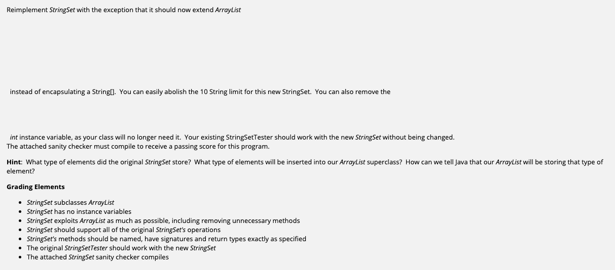 Solved Earlier we wrote a class StringSet. That program's | Chegg.com