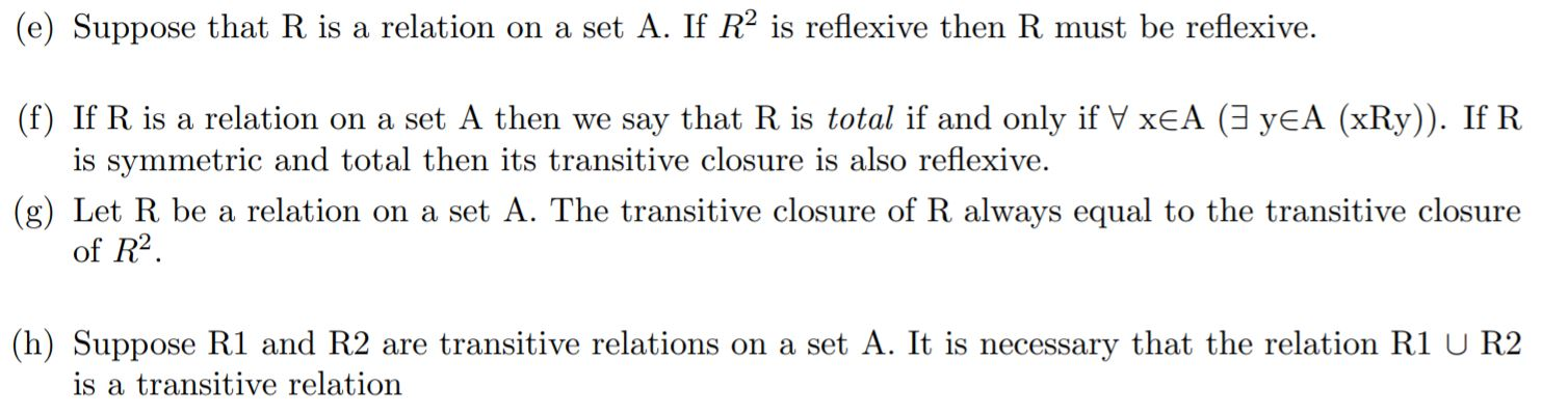 Solved (e) Suppose that R is a relation on a set A. If R2 is | Chegg.com