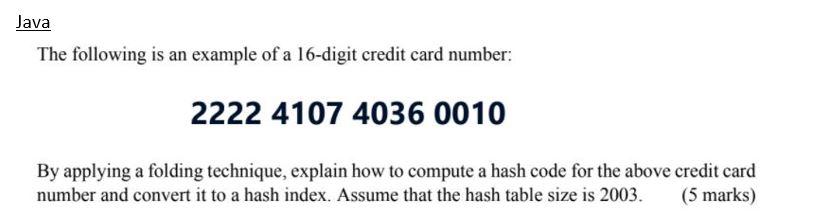 Solved Java The following is an example of a 16-digit credit | Chegg.com