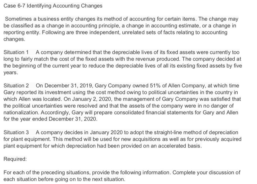 Solved Case 6-7 Identifying Accounting Changes Sometimes a | Chegg.com