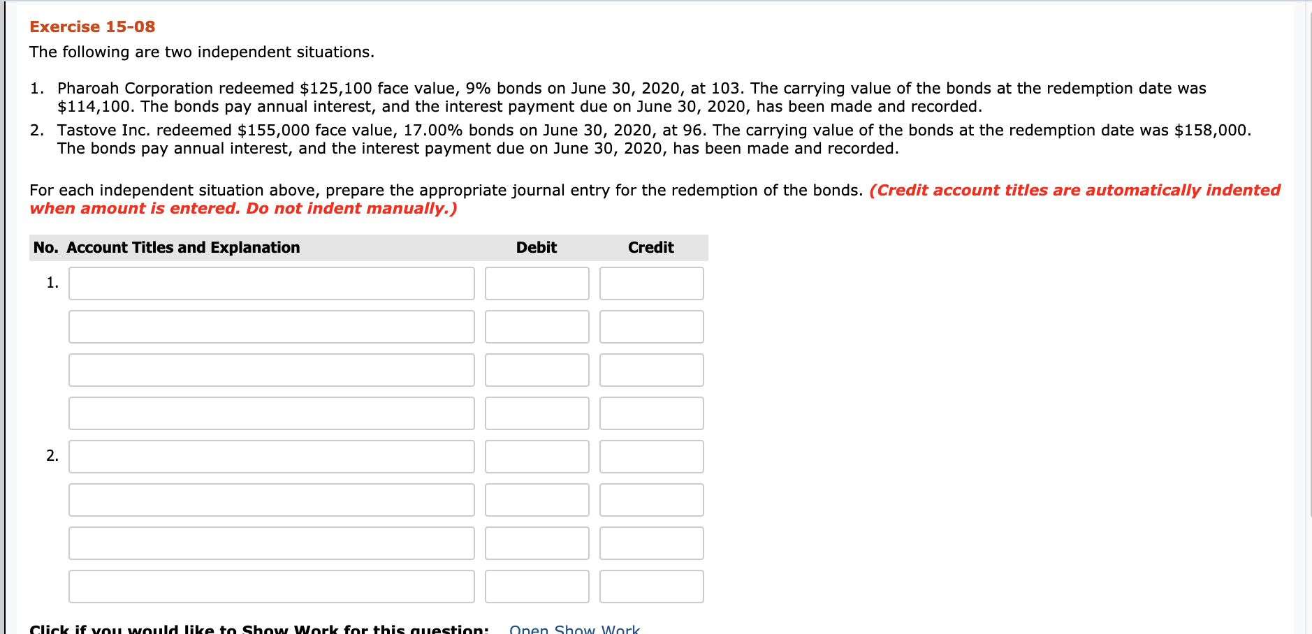 Solved Exercise 15-10 a-b (Part Level Submission) Pharoah | Chegg.com