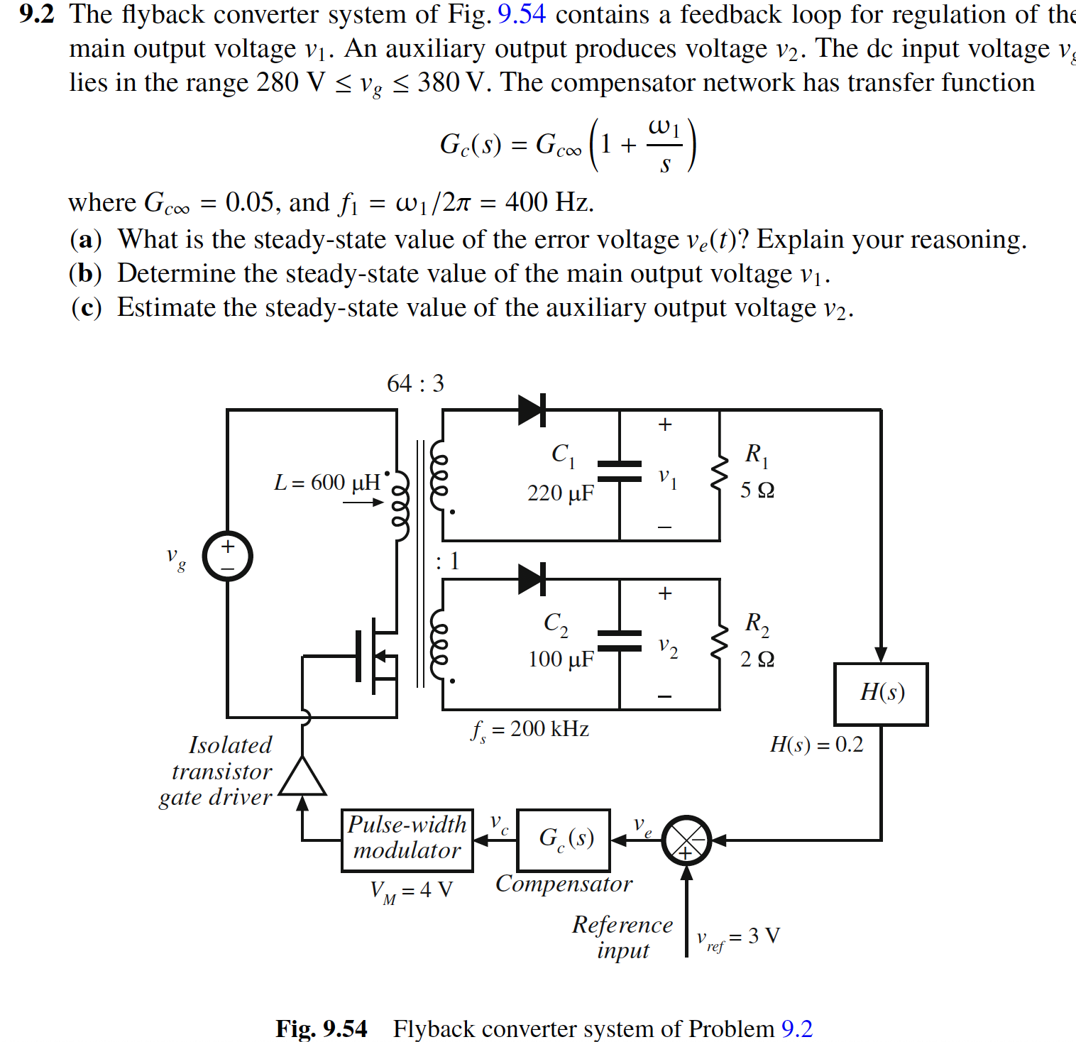 Solved 9.2 ﻿The flyback converter system of Fig. 9.54 | Chegg.com