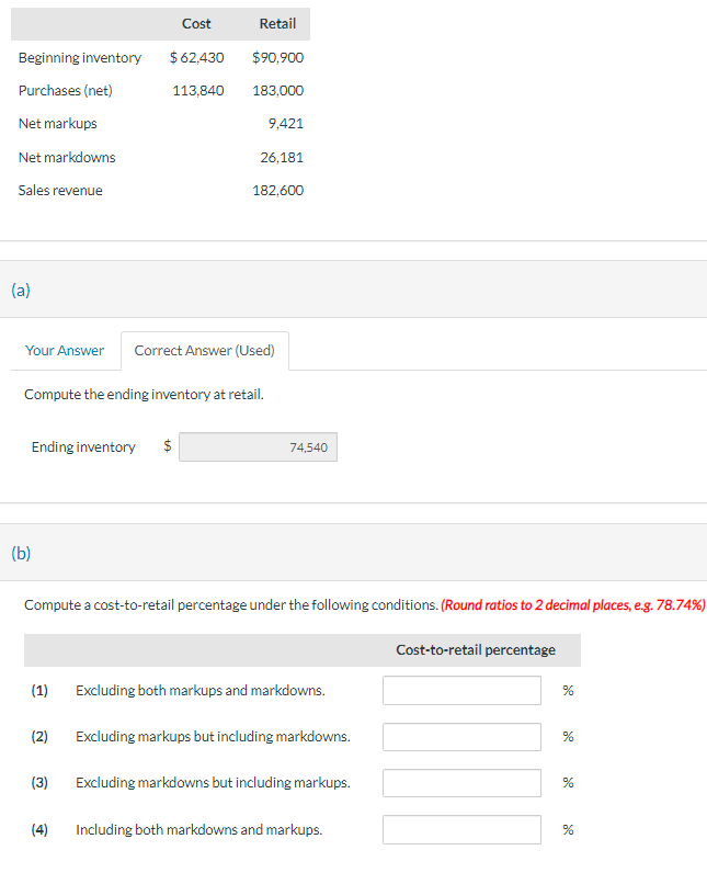 Compute the ending inventory at retail. Ending | Chegg.com