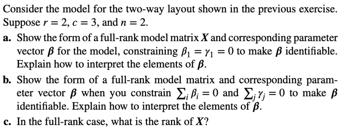 Consider the model for the two-way layout shown | Chegg.com