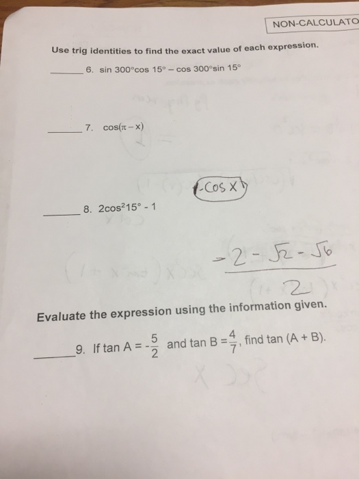 Solved Use trig identities to find the exact value of each | Chegg.com