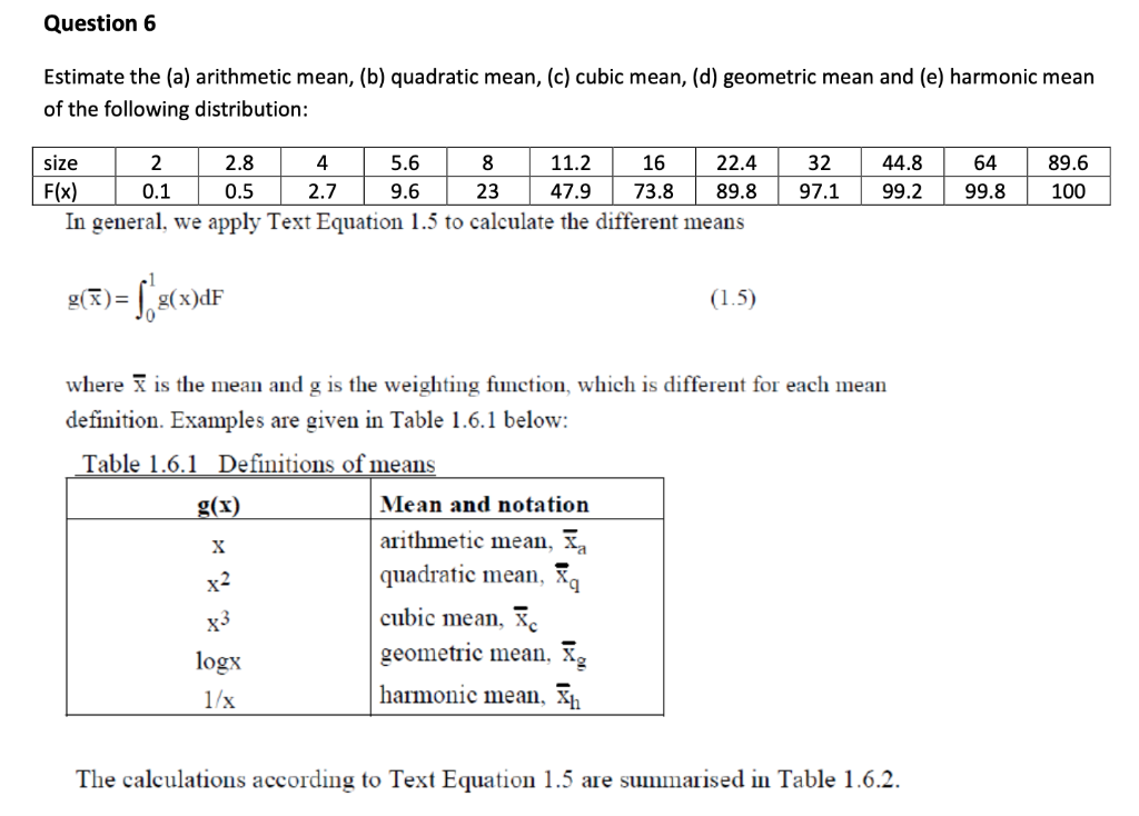 Solved Estimate the (a) arithmetic mean, (b) quadratic mean, | Chegg.com