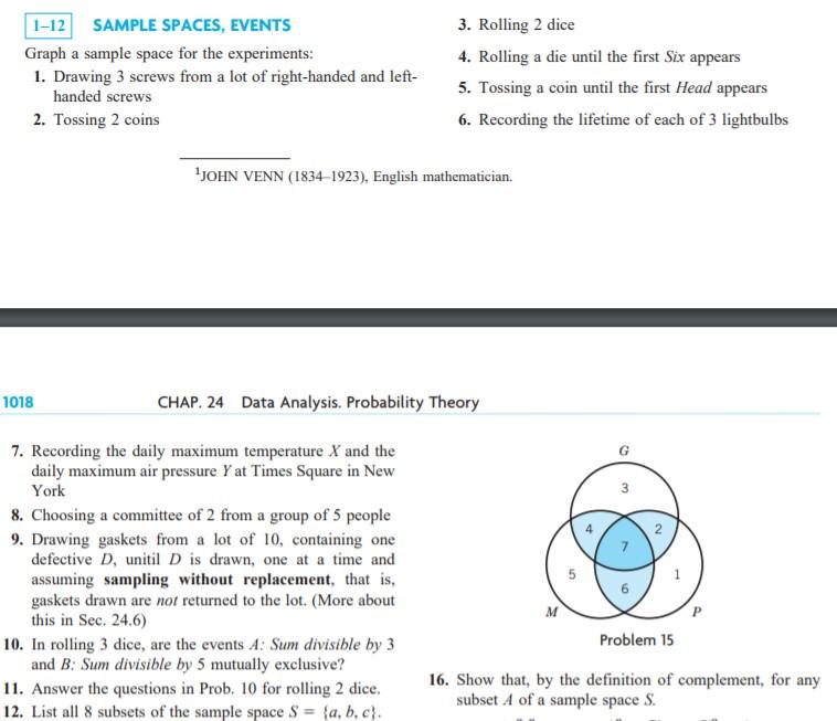 Solved 1-12 SAMPLE SPACES, EVENTS Graph a sample space for | Chegg.com