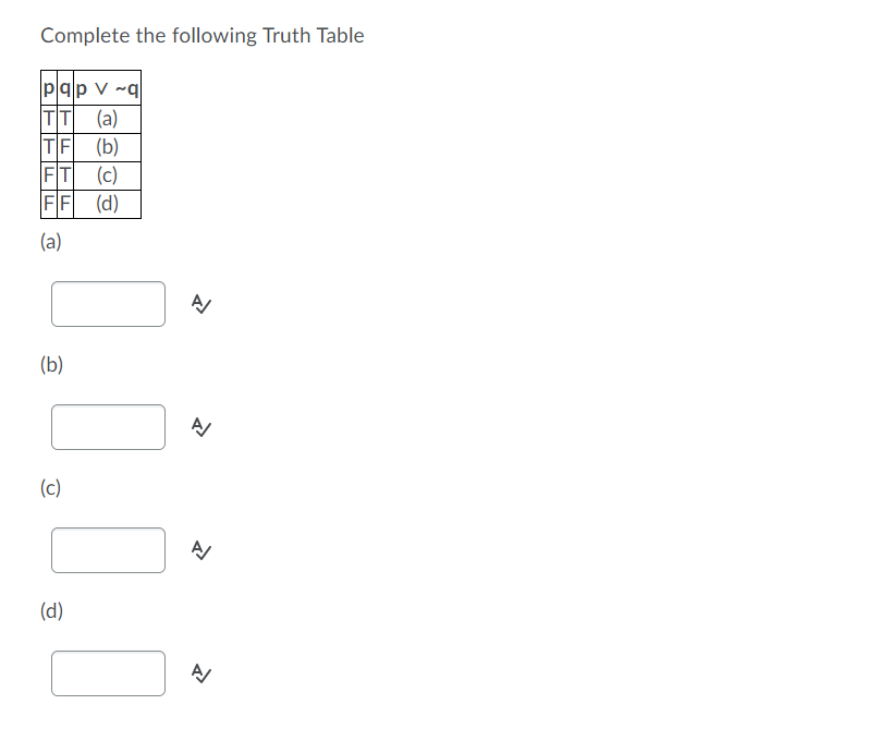 Solved Complete the following Truth Table pap V-9 TT (a) TF | Chegg.com