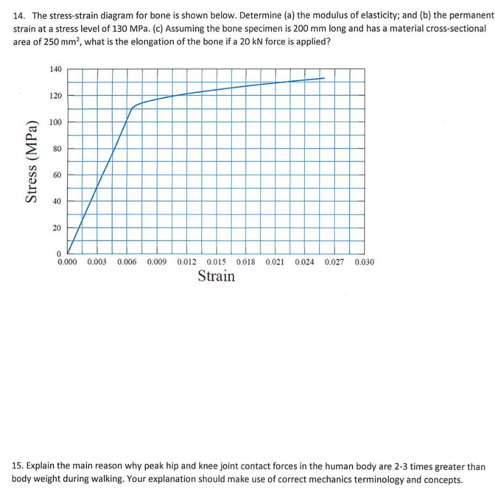 Solved 14. The stress-strain diagram for bone is shown | Chegg.com