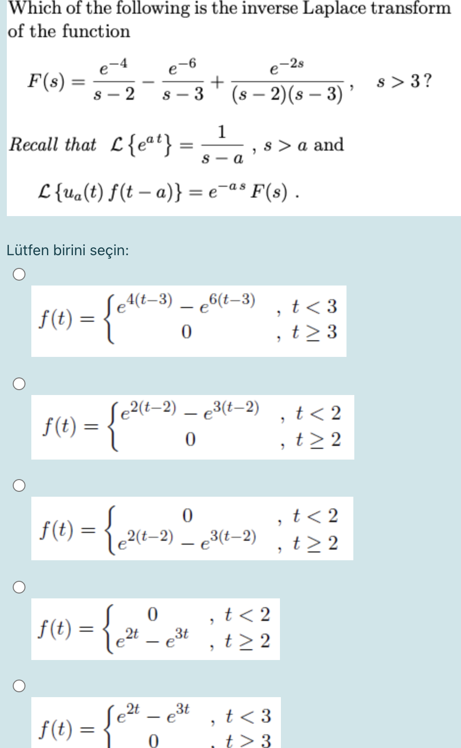 Solved Which of the following is the inverse Laplace | Chegg.com