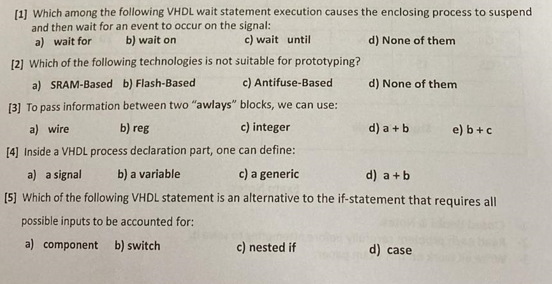 Solved 1 Which Among The Following Vhdl Wait Statement 