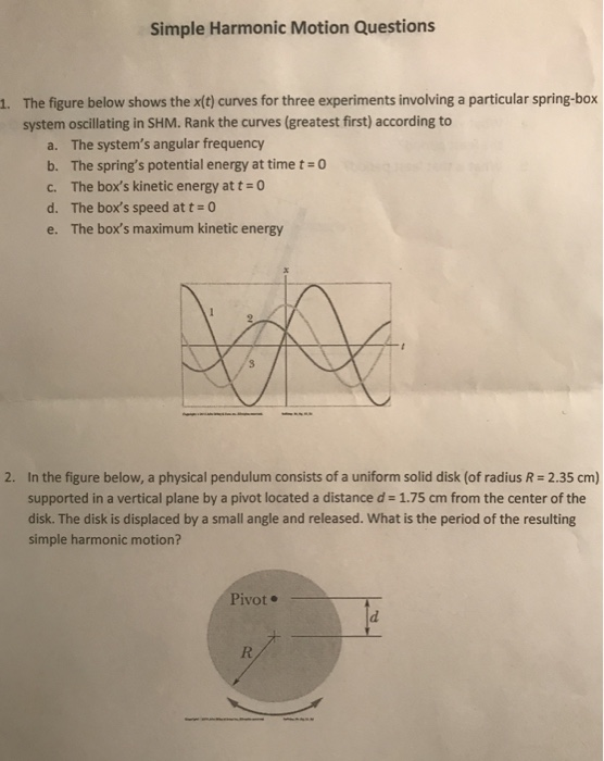 Solved Simple Harmonic Motion Questions The figure below | Chegg.com