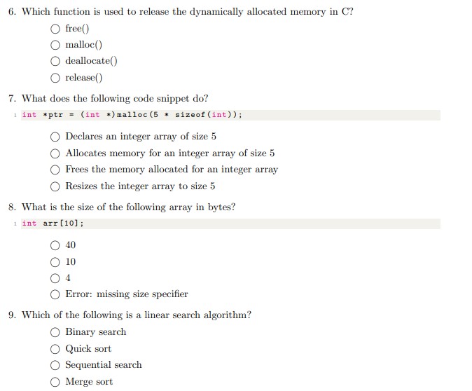 6. Which function is used to release the dynamically | Chegg.com