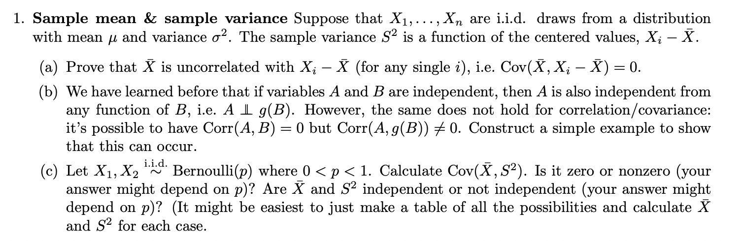 Solved = 2 1. Sample mean & sample variance Suppose that X1, | Chegg.com