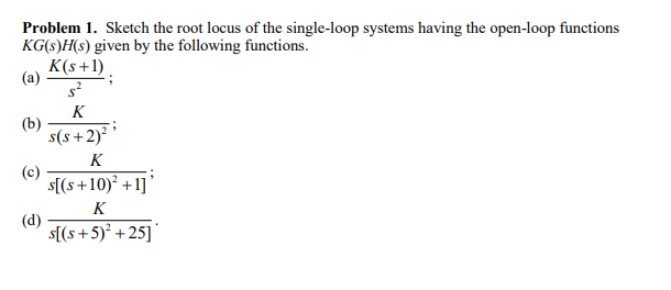 Solved Problem 1. Sketch the root locus of the single-loop | Chegg.com