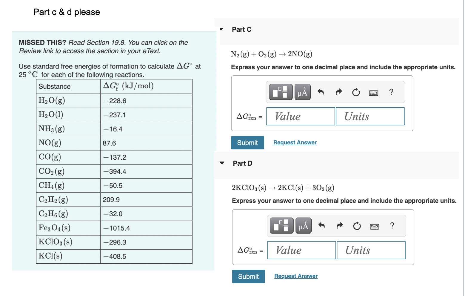 Solved Part c \& d please MISSED THIS? Read Section 19.8. | Chegg.com
