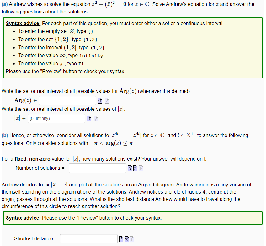 Solved (a) Andrew wishes to solve the equation z2+(zˉ)2=0 | Chegg.com